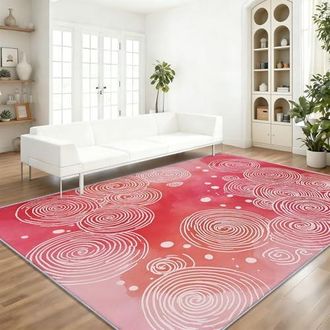 Generic Tapis de Salon Chambre Salle &agrave; Manger Adulte Bureau Design Cercles Minimalistes &Agrave; LAquarelle Poil Court Fin Doux L&eacute;ger R&eacute;sistant 120 x 180 cm, Rouge
