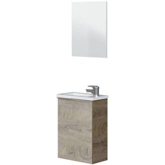Dmora Unterschrank Dlott, Abgeh&auml;ngter Badezimmerschrank, Kleiderschrank mit 1 T&uuml;r mit Spiegel und Waschbecken, 40x22h58 cm, Eiche - Dmora