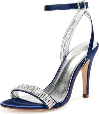 Generic Satin Chaussures De Mariage Femme Open Toe Eté Talon Mariée Soirée Stylet Talons 10.5Cm,Dark Blue,36 EU