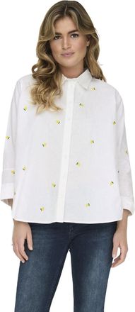 Only Damen Onlnew LINA Grace LS EMB Shirt NOOS WVN Langarmbluse, Bright White/AOP:Lemon,S