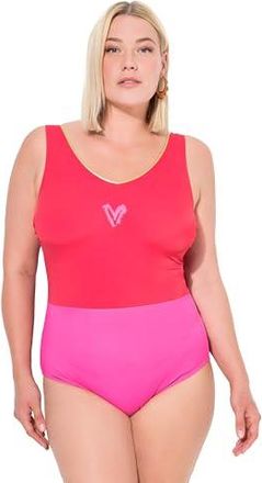Ulla Popken Badeanzug Alice V-Neck, Glitzerkante Maillot de Bain Une pi&egrave;ce, Fuchsia, 52 Femmes