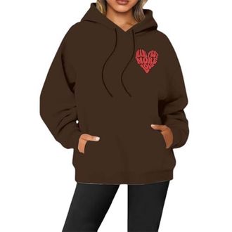 Generic Sweat &agrave; capuche d&eacute;contract&eacute; &agrave; manches longues pour la Saint-Valentin 2026, marron, XXL