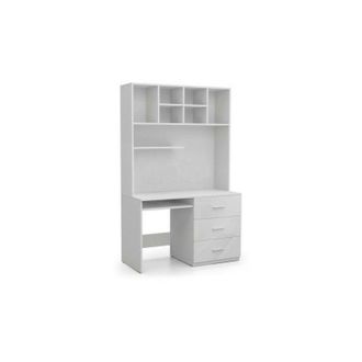Mirjan24 Mobilier1 - Bureau Salmere 109, Blanc + Blanc brillant, &Eacute;tag&egrave;re &agrave; clavier, Avec tiroirs, Le nombre de portes: 0, Nombre de tiroirs: 0, 76x120x60cm