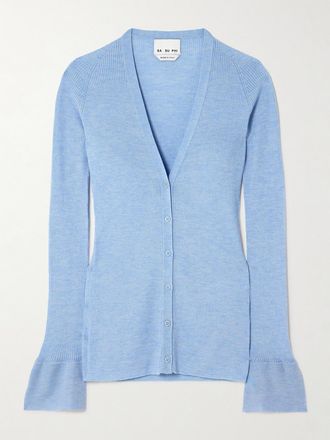 SA SU PHI Cardigan En Cachemire Et Soie Mélangés Côtelés - Bleu