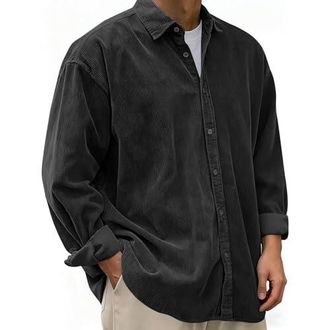 Generic Veste l&eacute;g&egrave;re en velours c&ocirc;tel&eacute; pour homme - Veste boutonn&eacute;e &agrave; manches longues pour le travail d&eacute;contract&eacute; en plein air, Noir, XXL