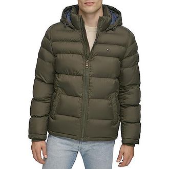 Tommy Hilfiger Doudoune à capuche pour homme en duvet synthétique, tailles standard et grandes tailles, vert olive, X-Large