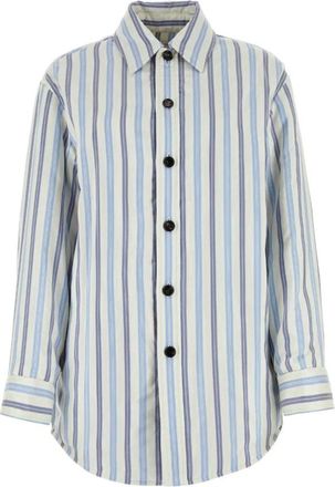 Bottega Veneta Femme, Blouses et Chemises, Bleu, Taille: 38 FR Chemise en coton ray&eacute;
