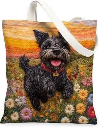 Generic Spring Westie Sac fourre-tout en toile pour faire du shopping 33 x 38,1 cm, style tricot&eacute;, sac d&eacute;picerie r&eacute;utilisable pour femme, animal domestique, p