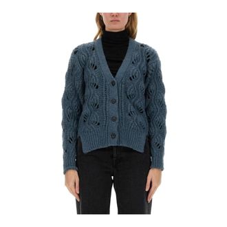Mila Sch&ouml;n Cardigan en maille &eacute;paisse avec d&eacute;tails ajour&eacute;s - Femme - Pulls - Bleu - Taille: 36 FR