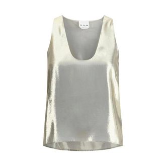 SA SU PHI Femme, Tops, Jaune, Taille: 36 FR Haut sans manches en m&eacute;lange de soie avec encolure ronde