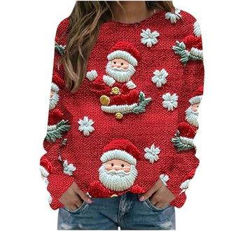 Generic Pull de Noël 2025 pour femme - Pull de Noël amusant et moche - Imprimé graphique festif - Manches longues - Style décontracté - Pour fêtes de vacances