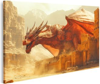 Islandburner Bild auf Leinwand Roter Drache bei antiker Wüstenfestung Bilder Wandbilder Poster