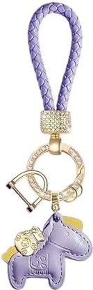 Generic Porte-cl&eacute;s &agrave; breloques avec motif cheval en cuir synth&eacute;tique et m&eacute;tal pour cadeaux et personnalisation Porte-cl&eacute;s en polyur&eacute;thane, violet, taille uniq