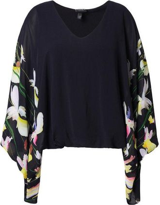 Ulla Popken Druckbluse Chiffon-Bluse doppellagig V-Ausschnitt 3/4-Arm