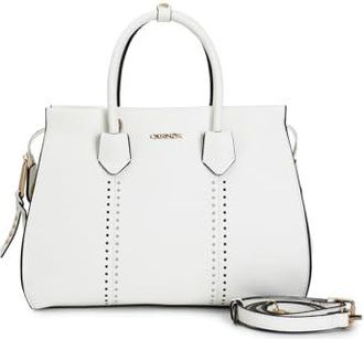 Caf&egrave;noir Sac &Agrave; Main Avec Boucles, Mini Rivets Bicolores Et Bandouli&egrave;re Amovible, Pour Femme, Couleur Blanc, Taille Taille Unique