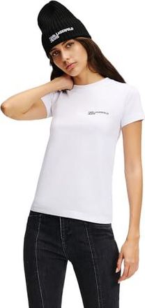 Karl Lagerfeld Karl Lagerfeld Jeans, Femme, T-Shirt Slim À Manches Courtes Essentail Avec Petit Logo, Coupe Slim, Blanc, XS