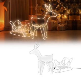 ECD Germany LED Deko Rentier mit Schlitten, 504 LEDs, aus PVC Schlauch, 273x77 cm, Warmwei&szlig;, Innen/Au&szlig;en, Weihnachten Dekoration Figur Beleuchtet Lichtschlauch We