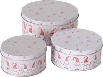 MamboCat 3tlg Set Geb&auml;ckdosen Lucky I &Oslash; 14cm, 16cm & 20cm I Wichtel-Dekor mit Schneeflocken I runde Pl&auml;tzchen-Dose, Vorratsdose, Metall-Box, Geschenkdosen I We