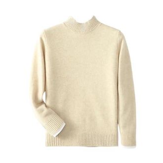 Generic Pull à manches longues en laine pour homme - Col montant - Décontracté - Ample - Tricot épais, beige, XL