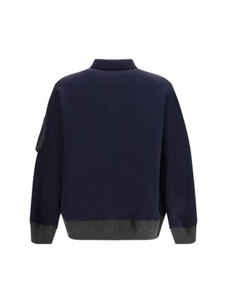sacai Mens Terry Cloth Zip Polo Navy&times;d-Khaki Cotton; Polyester Shirts Navy&times;d/khaki T-shirts And Polos