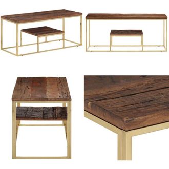 vidaXL Couchtisch Golden Edelstahl und Massive Holzschwellen - Couchtisch - Wohnzimmertisch - Esszimmertisch - Sideboard - Dekotisch - Home & Living