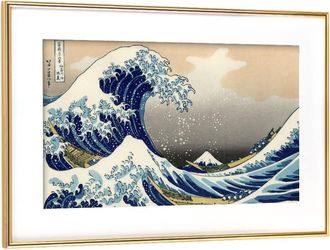 artboxONE Poster mit Rahmen Gold 60x40 cm Die große Welle vor Kanagawa von AB1 Edition - gerahmtes Poster