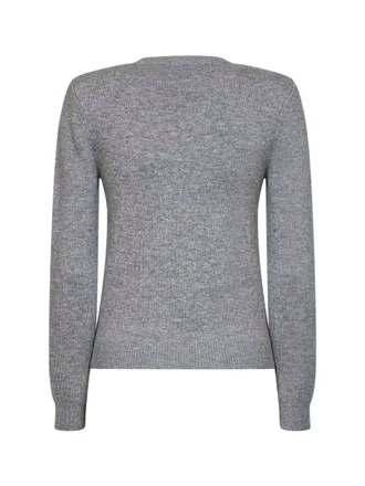 Self Portrait Womens V-Neck Flower Sweater Grey Wool Blend