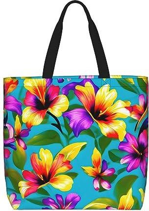 Generic Fleurs Hawa&iuml;ennes Color&eacute;es Sac A Main Femme R&eacute;utilisable Tote Bag Imperm&eacute;able Sac Courses Pour Universit&eacute; Voyage Travail