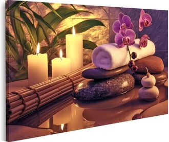 Islandburner Bild auf Leinwand Zen Spa Entspannung mit Kerzen und Orchideen f&uuml;r Schlafzimmer Wellness-Liebhaber Spa Bilder Wandbilder Poster