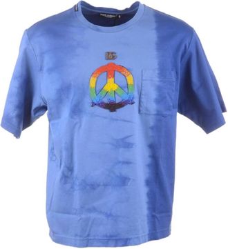 Dolce & Gabbana Homme, Tops, Bleu, Taille: 4XL Peace Short Sleeve T-shirt