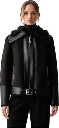 Patrizia Pepe Veste motard avec d&eacute;tails duveteux - Femme - Vestes - Noir - Taille: 44 FR