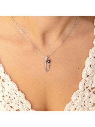 Zeeme Pearls Halskette Silber 925 rhodiniert mit schwarzer Perle & Zirkonia weiß