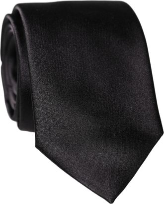 Dolce & Gabbana Black Solid Silk Adjustable Men Tied Necktie Tie