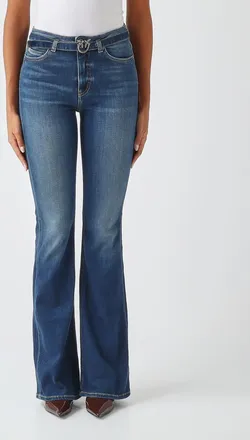 Pinko Flora Slim-Fit-Schlagjeans mit hoher Taille aus Baumwoll-Denim