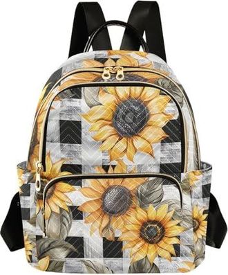 Mnsruu Mini sac à dos pour femme Motif tournesol Noir/blanc à carreaux, Multi624, M