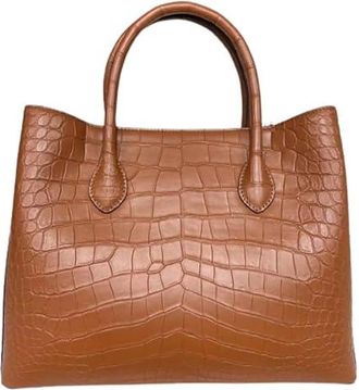 Generic Sac cabas pour femme en cuir de crocodile véritable exotique et authentique, grand sac bandoulière pour femme, idéal pour le travail