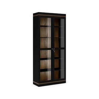 Tvilum Dmora - Vitrine Laure, Glas-Sideboard, Mehrzweckvitrine, H&auml;ngendes B&uuml;cherregal mit Glast&uuml;ren, 89x36 h200 cm, Schwarz und Walnuss