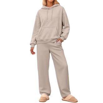 Generic Sweat &agrave; capuche d&eacute;contract&eacute; et pantalon large pour lautomne et lhiver - Tenue deux pi&egrave;ces confortable pour les activit&eacute;s quotidiennes, kaki, 3XL