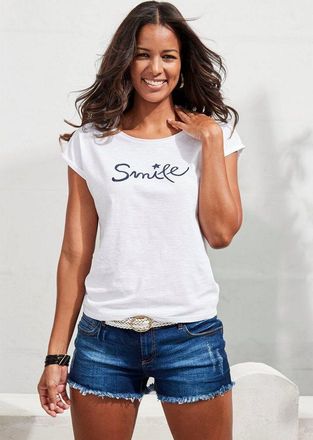 Beach Time T-Shirt mit Frontdruck Smile aus weicher Baumwoll-Qualität