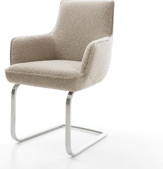 DELIFE Freischwinger Heira-Flex mit Armlehnen Boucl&eacute; Schlamm Freischwinger flach Edelstahl Taschenfederkern, Esszimmerst&uuml;hle