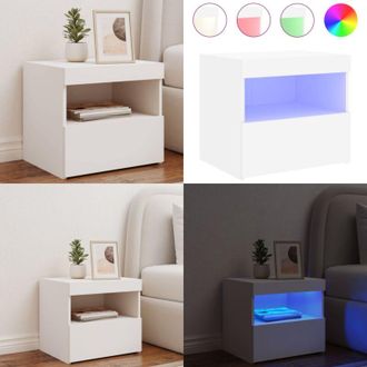 vidaXL Table de chevet avec lumi&egrave;res led blanc 50x40x45 cm - Table De Chevet - Table Nuit - Lampe Led - &Eacute;clairage Led - Mobilier Chambre - Home & Living