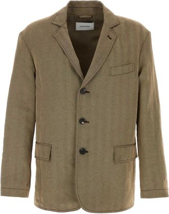 Ferragamo Homme, Vestes, Brun, Taille: M Blazer en m&eacute;lange de lin brod&eacute;
