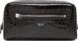 Tom Ford Homme, Sacs, Noir, Taille: ONE Size Trousse de Toilette en Cuir à Imprimé Crocodile