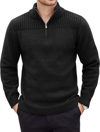 Coofandy Hommes Pull à Manches Longues avec Fermeture éclair Quart de Tour Regular Fit Pull en Tricot pour Hommes Hiver Casual Basic Sweater Noir L