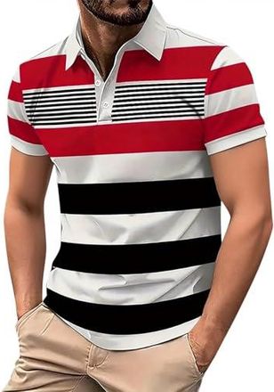 Generic Polo imprim&eacute; ray&eacute; pour homme &agrave; manches courtes et boutons - Pull tendance &agrave; col &agrave; revers - Confortable - Doux &agrave; porter - &Eacute;vacuation de lhumidit&eacute; - Hau
