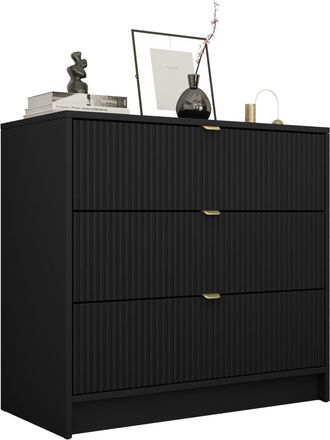Mirjan24 Kommode Tireno 3SZ mit 3 Schubladen, geriffelte Fronten, Schubladenkommode, B:80 x H:75 x T:40 cm, Highboard, Anrichte, Sideboard, Mehrzweckschrank, W
