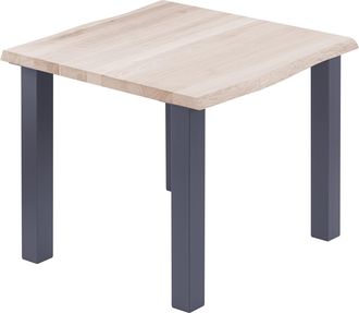 Lamofootwear Manufaktur Esstisch Küchentisch Schreibtisch Couchtisch aus Massivholz, mit Baumkante 60x60x76 cm (AxBxH), Classic, Roh/Anthrazit, LBB-01-A-001-7016Cl
