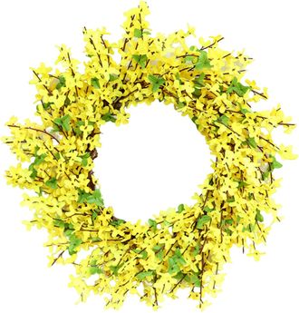 Generic Sommerkränze für Vordertür gelbe Forsythienkranz Künstlicher Forsythien Türkranz Hängende Frühlingskranz für Haustür Veranda 50 cm