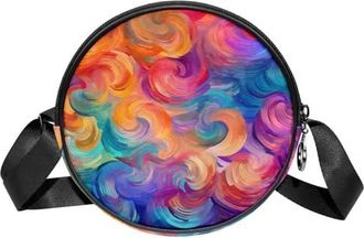Generic Petit sac &agrave; bandouli&egrave;re circulaire pour femme, petit sac &agrave; bandouli&egrave;re avec fermeture &eacute;clair, bretelles r&eacute;glables, sac &agrave; main rond d&eacute;contract&eacute; pour fe