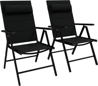 OUTSUNNY Lot de 2 chaises de jardin pliantes avec accoudoirs alu teslin rembourr&eacute; d&eacute;perlant noir